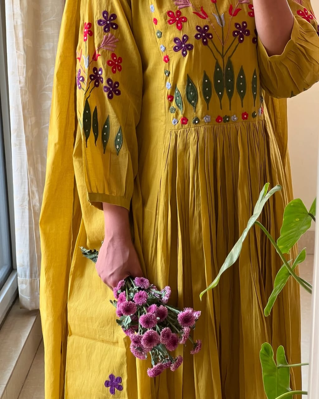 Mustard Yellow Embroidered Anarkali Kurta Set with Dupatta ...
